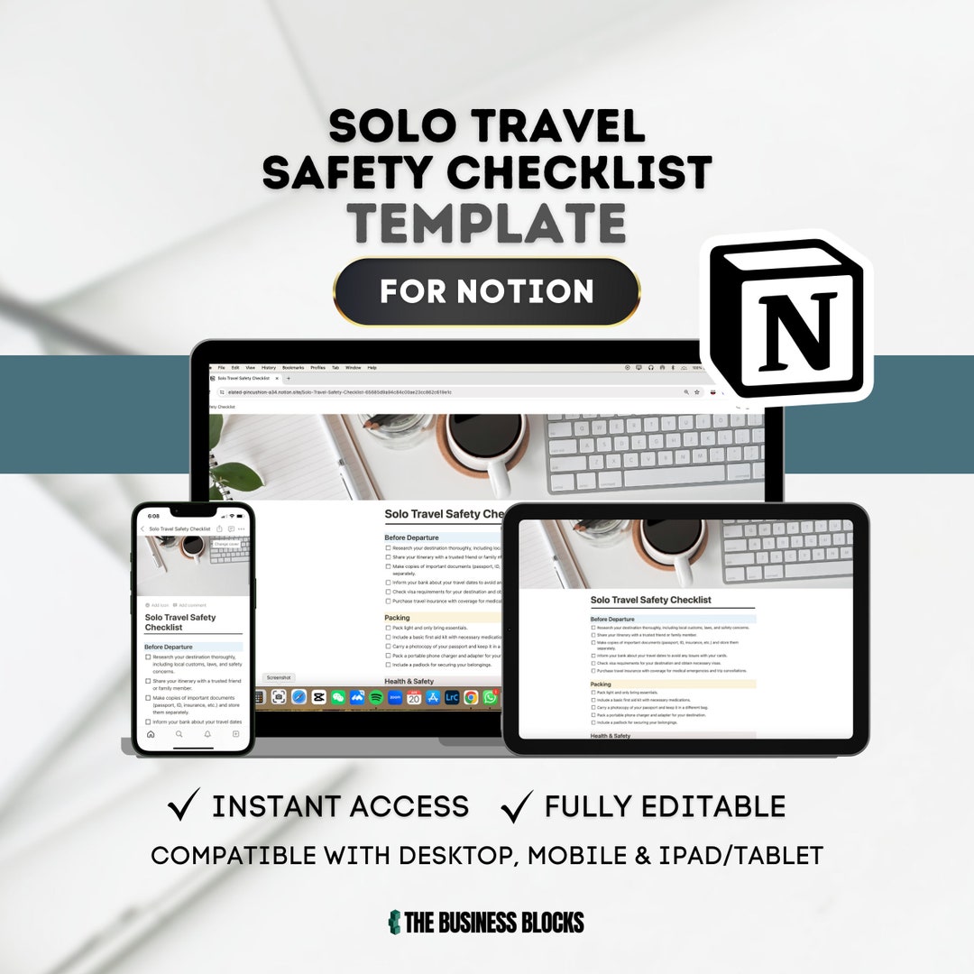 NOTION Solo Travel Safety Checklist Template Solo Travel Tips Safety ...
