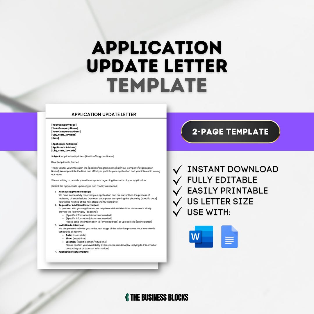 Application Update Letter Template: Job Application Status (google Docs ...