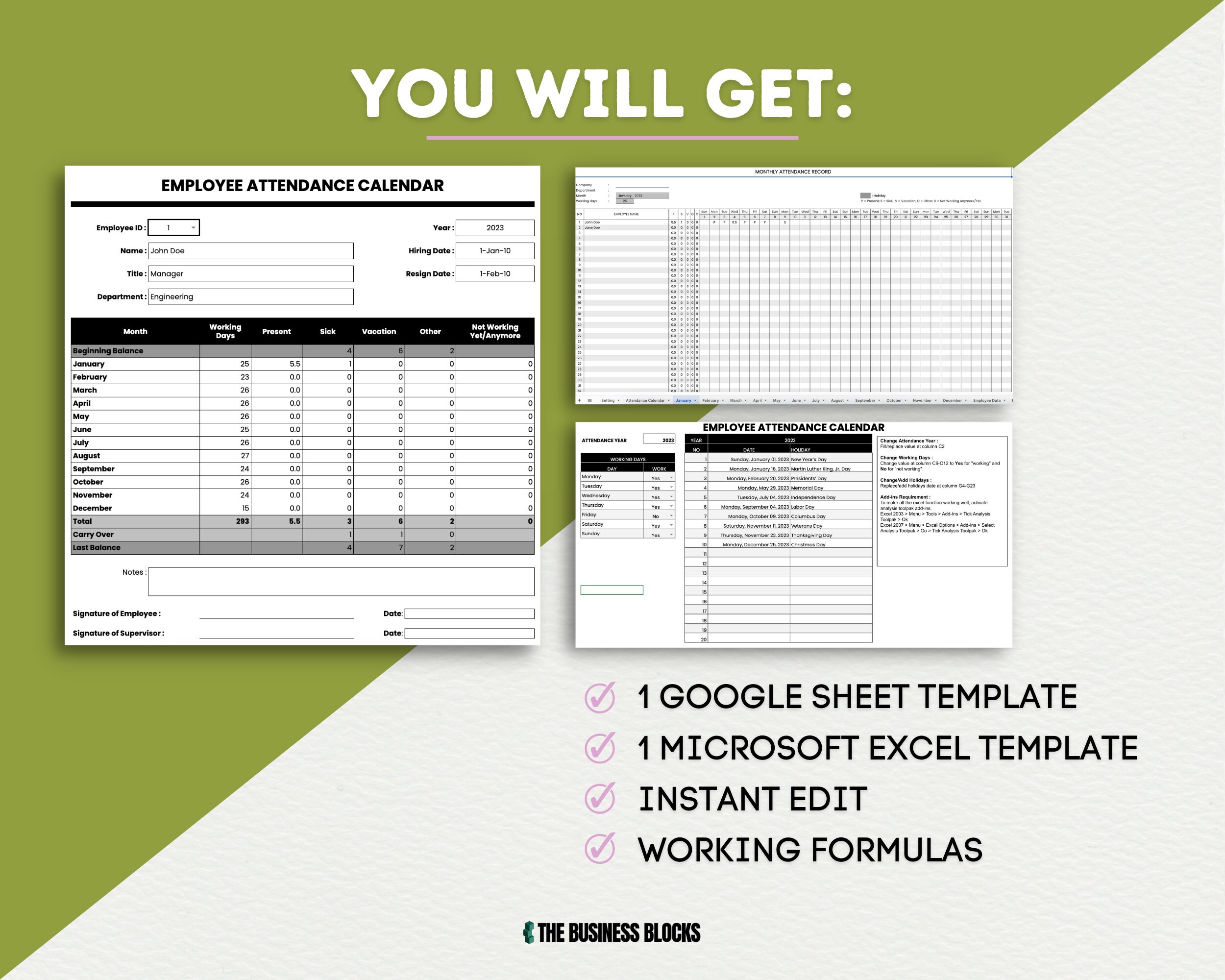 Employee Attendance Tracker: Google Sheet & Excel Template - Etsy