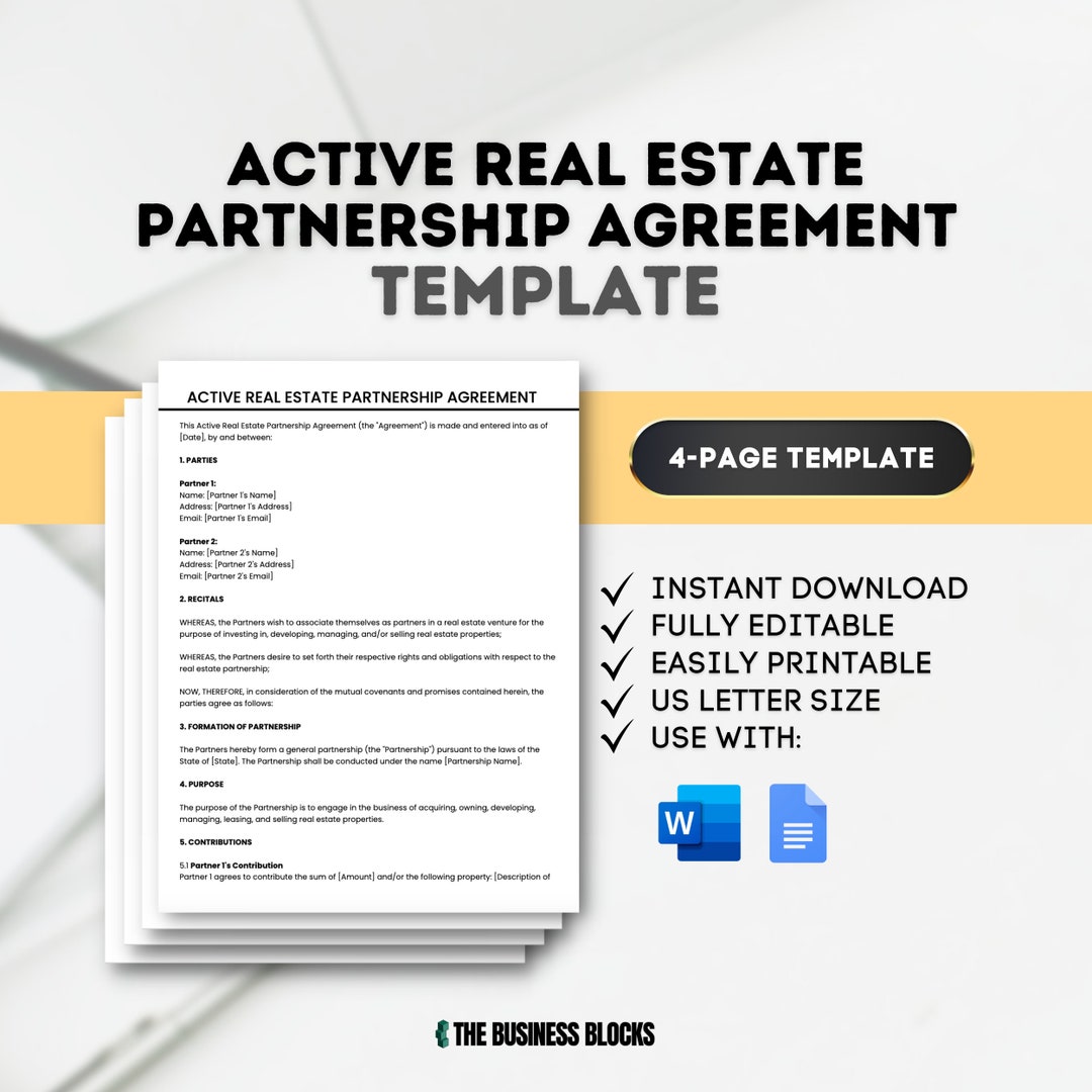 Active Real Estate Partnership Agreement Template Real Estate Joint ...
