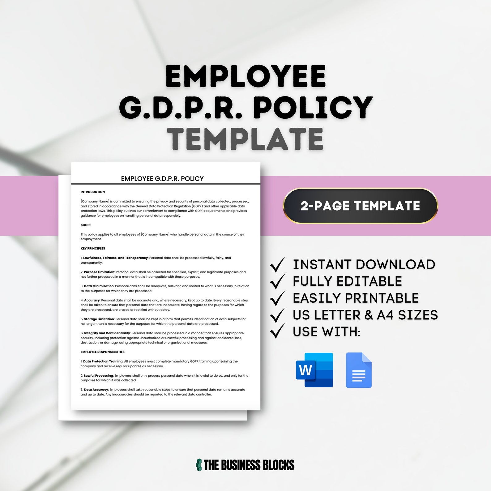 Employee GDPR Policy Template Data Privacy Policy GDPR Compliance ...