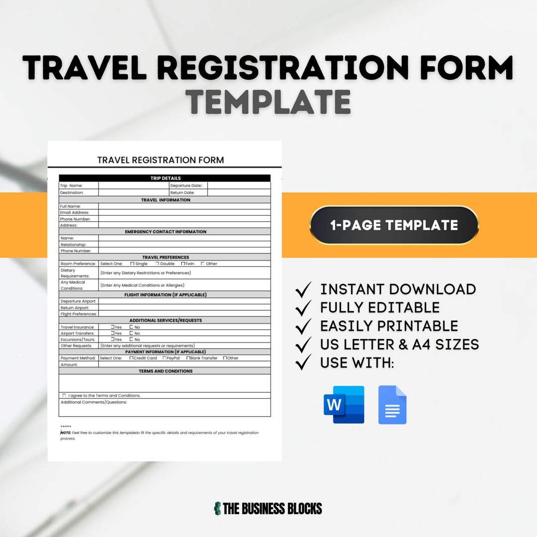 Travel Registration Form Template Travel Sign-up Form Custom ...
