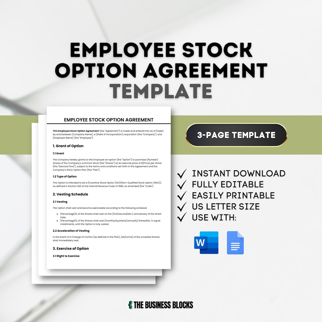 Employee Stock Option Agreement Template: Equity Compensation (google ...