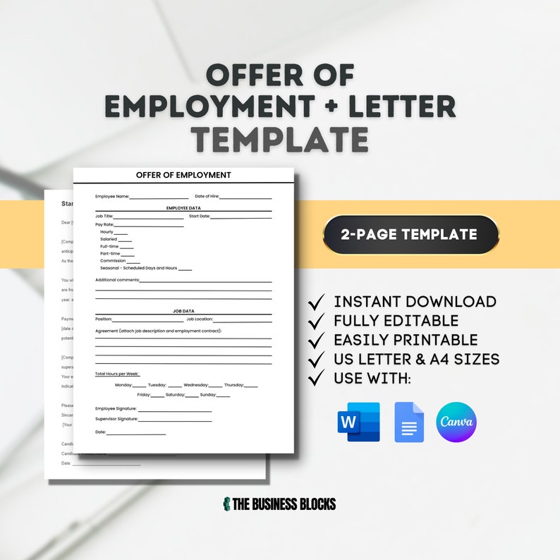 Job Offer Letter Template Employment Offer Letter Employee Offer Letter ...