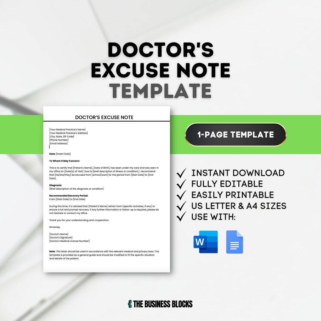 Doctor's Excuse Note Template: Customizable Medical Absence Form ...