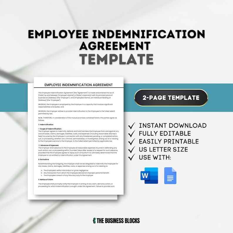 Employee Indemnification Agreement Template: Editable Legal Form ...