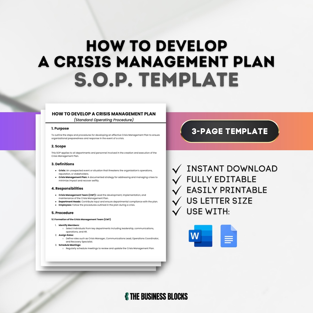 Crisis Management Plan SOP Template: Emergency Response (digital ...