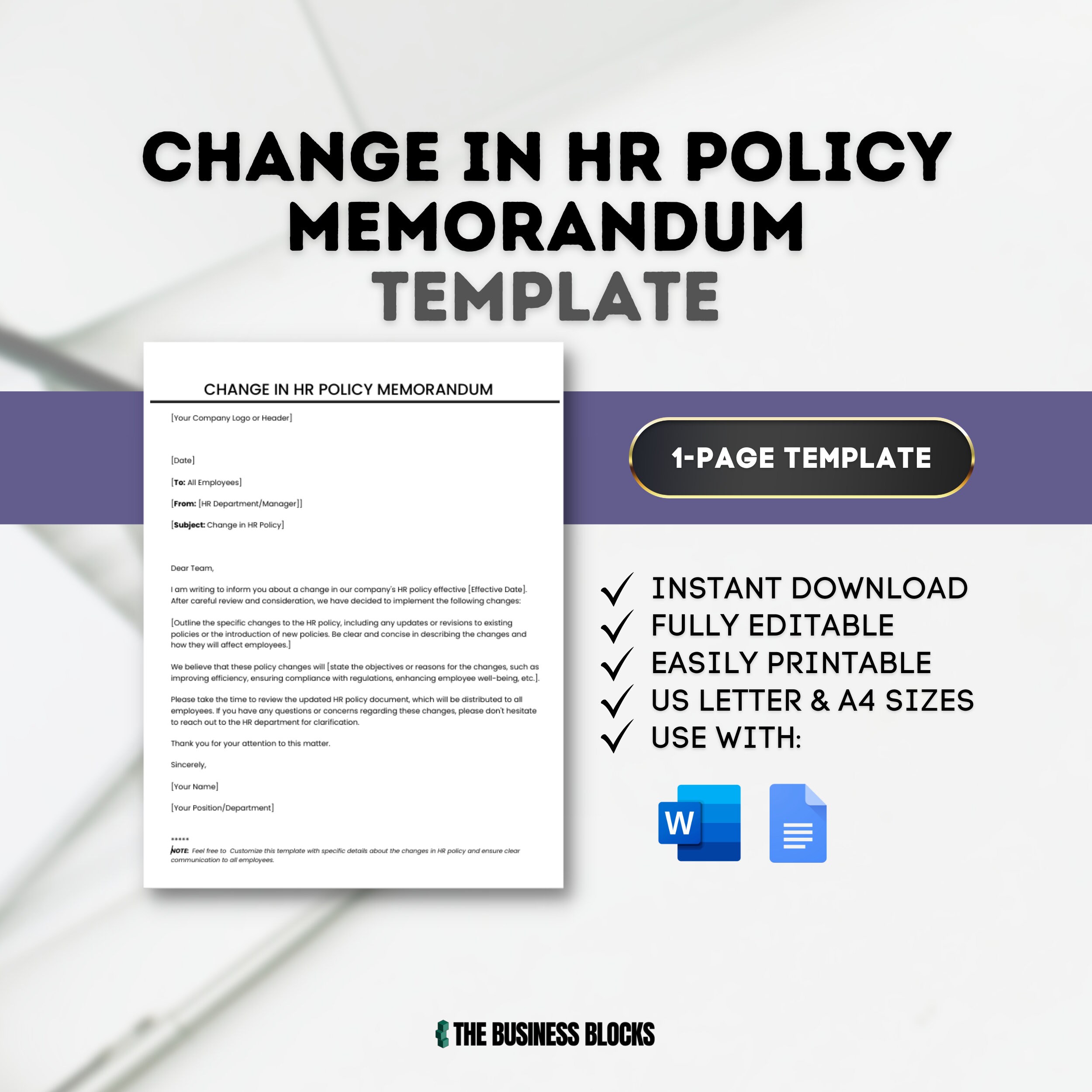 HR Policy Change Memorandum Template (google Docs, MS Word) - Etsy
