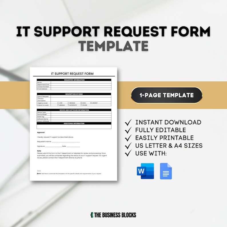 IT Support Request Form Template: Customizable Help Desk (digital Download) - Etsy