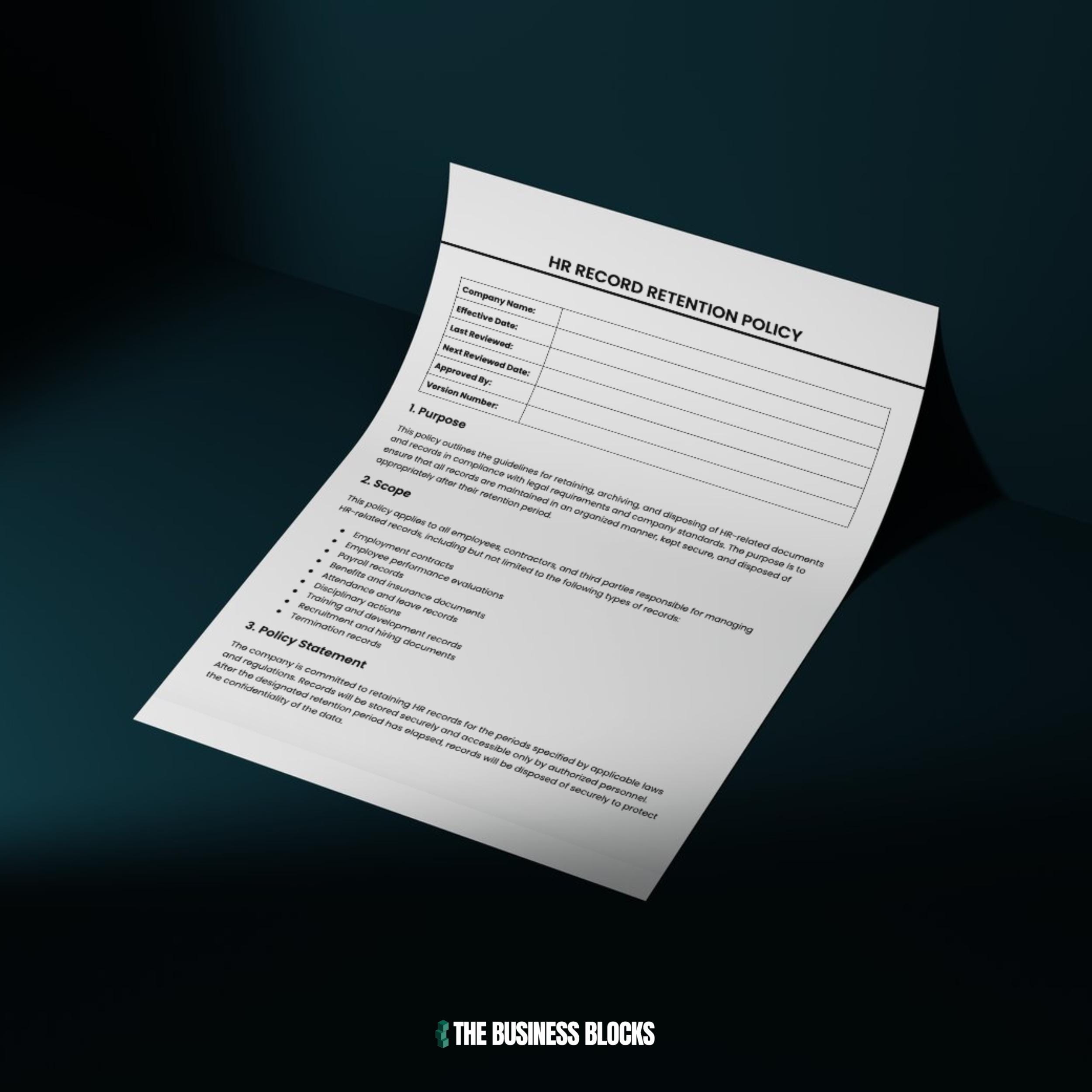 HR Record Retention Policy Template Employee Record Retention Policy ...