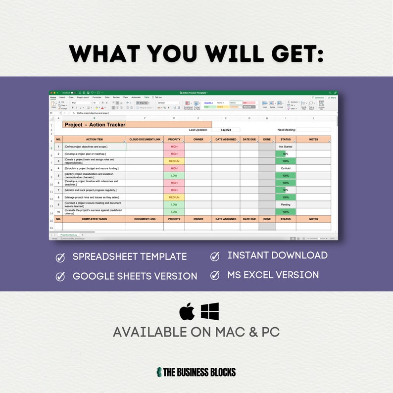 Project Action Tracker Template Project Management Spreadsheet Action ... Project Action Tracker Template Project Management Spreadsheet Action ...