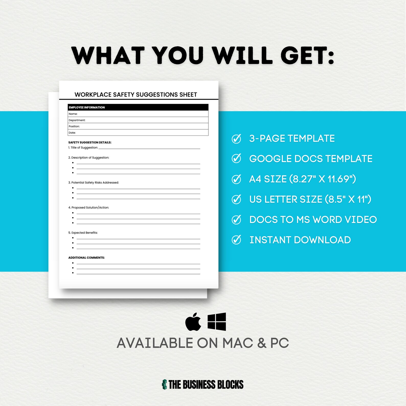 Workplace Safety Suggestions Sheet Template (google Docs, MS Word) - Etsy