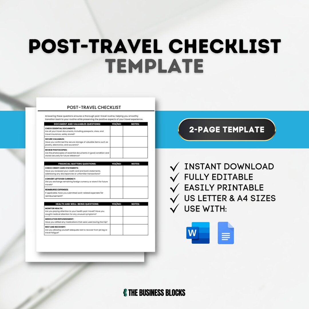 Post-travel Checklist Template: Editable Trip Planner (digital Download ...