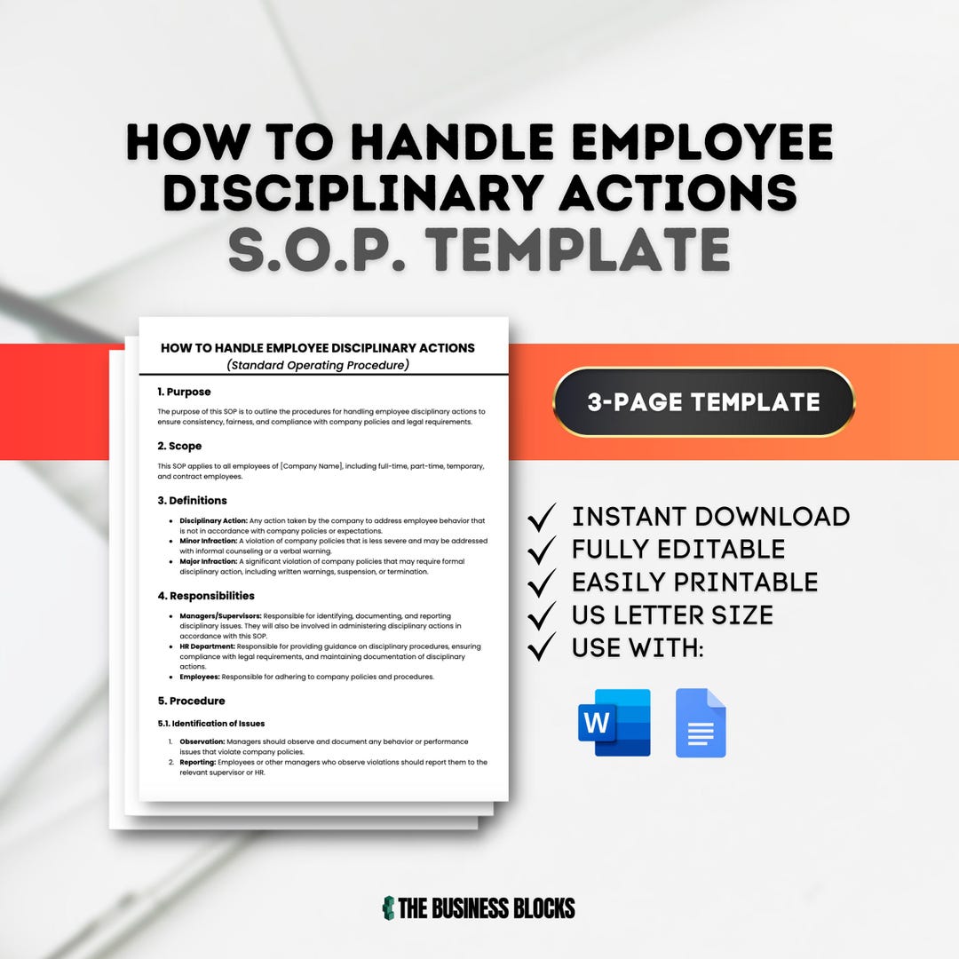 Employee Disciplinary Actions SOP Template (google Docs, MS Word) - Etsy