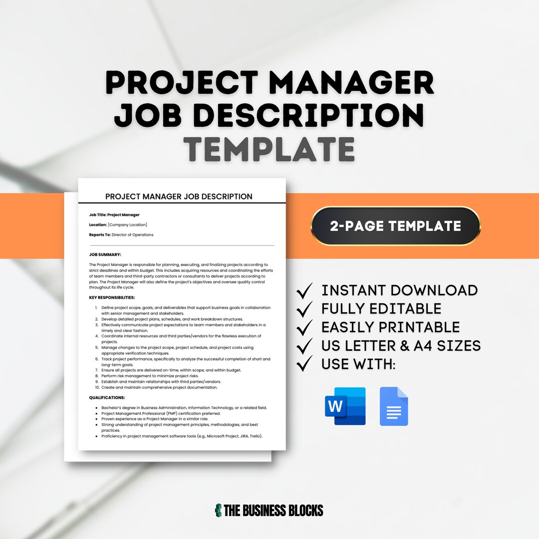 Project Manager Job Description Template: Editable, Printable (google ...
