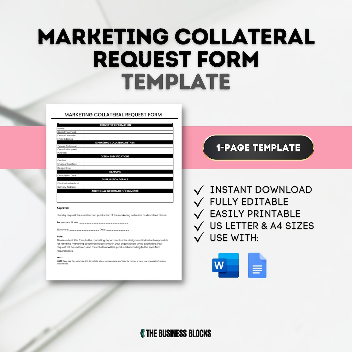 Marketing Collateral Request Form Template (google Docs, MS Word) - Etsy