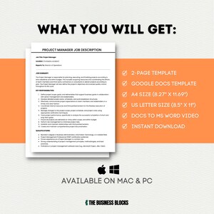 Project Manager Job Description Template: Editable, Printable (google ...