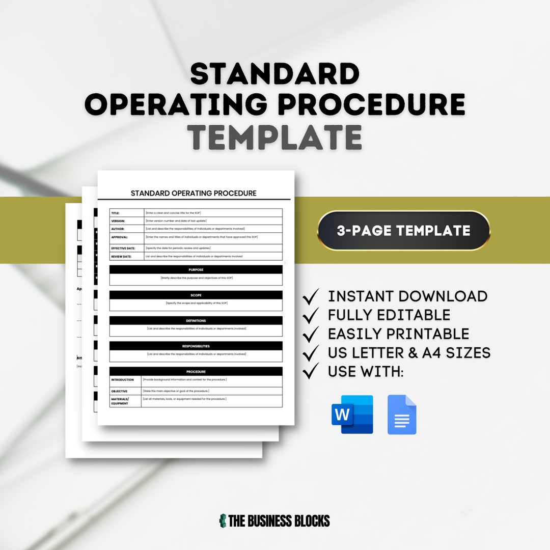 Standard Operating Procedure Template Business SOP Document Human Resources Employee Work ...