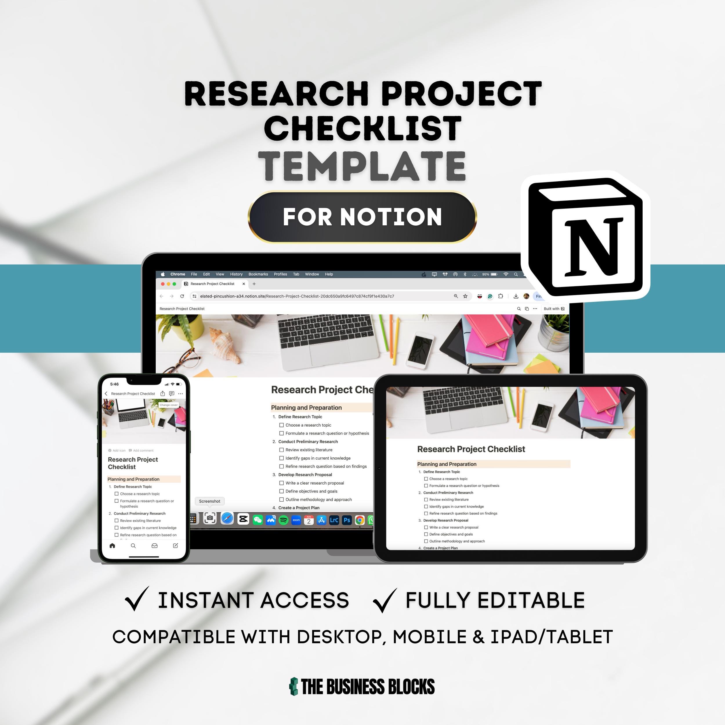Notion Research Project Checklist Template (digital Download) - Etsy