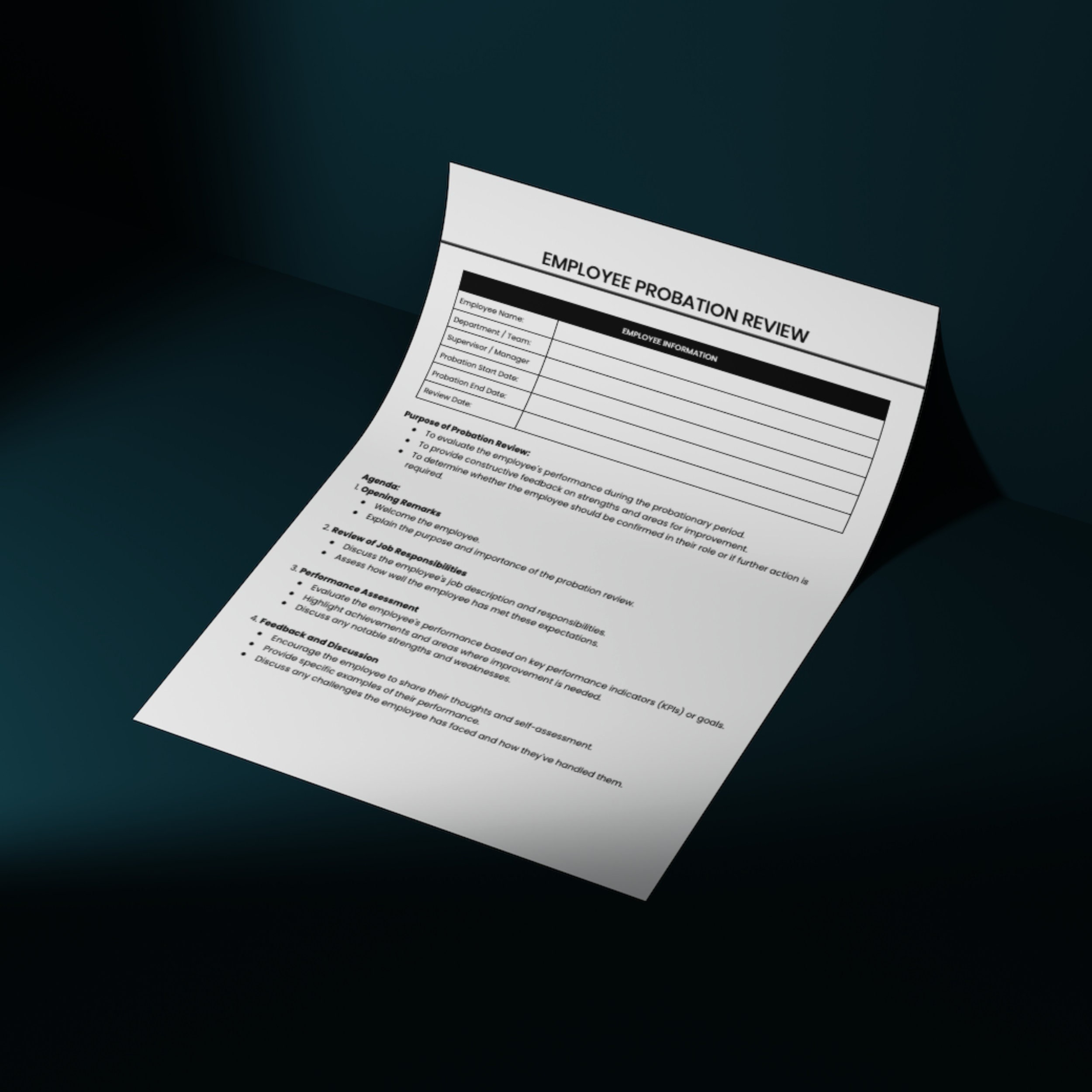 Employee Probation Review Template: HR Performance (google Docs, MS ...
