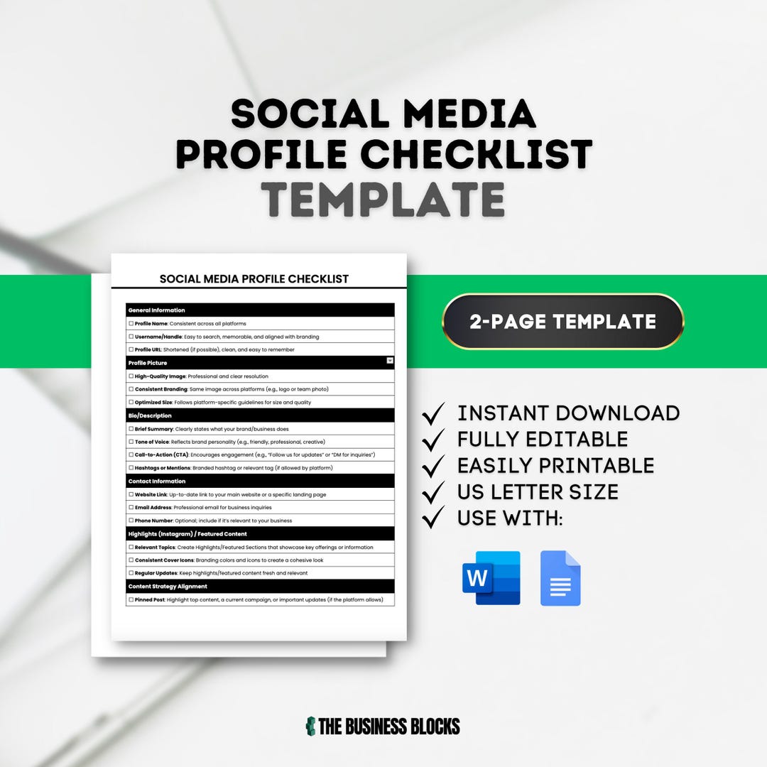 Social Media Profile Checklist Template: Branding Audit (digital ...