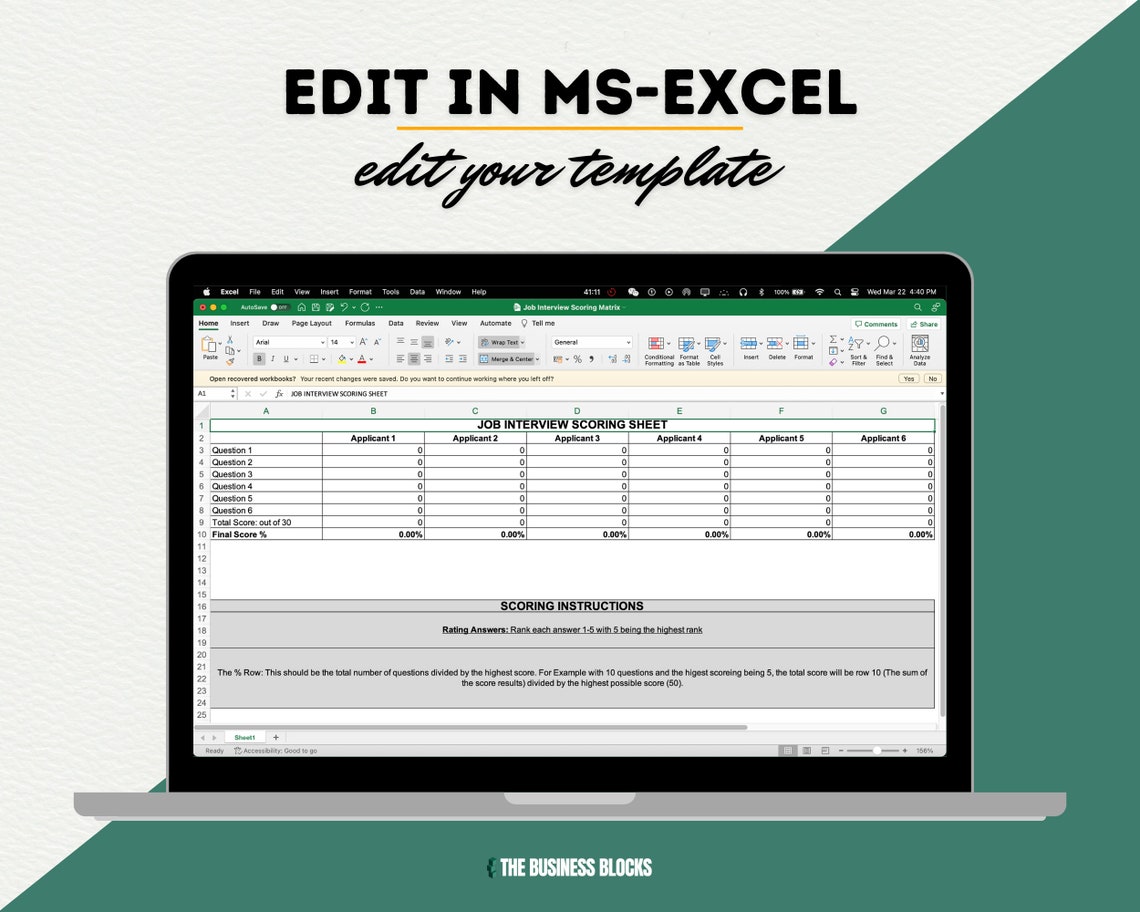 Job Interview Scorecard Template: Business Interview Guide (digital ...