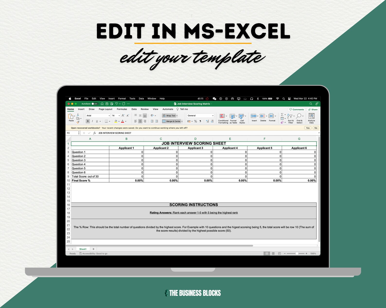 Job Interview Scorecard Template: Business Interview Guide (digital ...