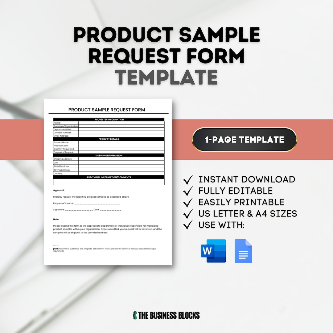 Product Sample Request Form Template (google Docs, MS Word) - Etsy