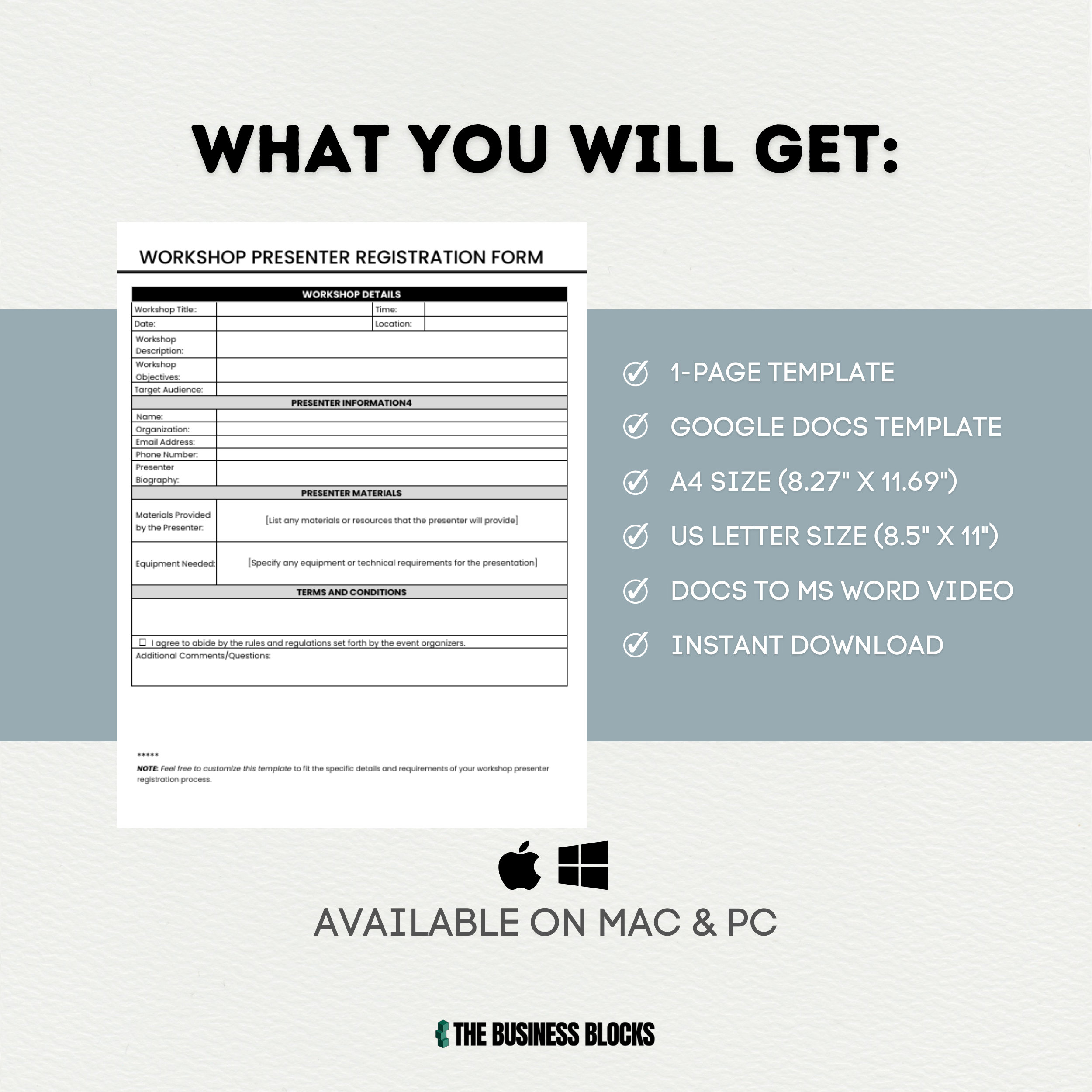 Workshop Presenter Registration Form Template (google Docs, MS Word) - Etsy