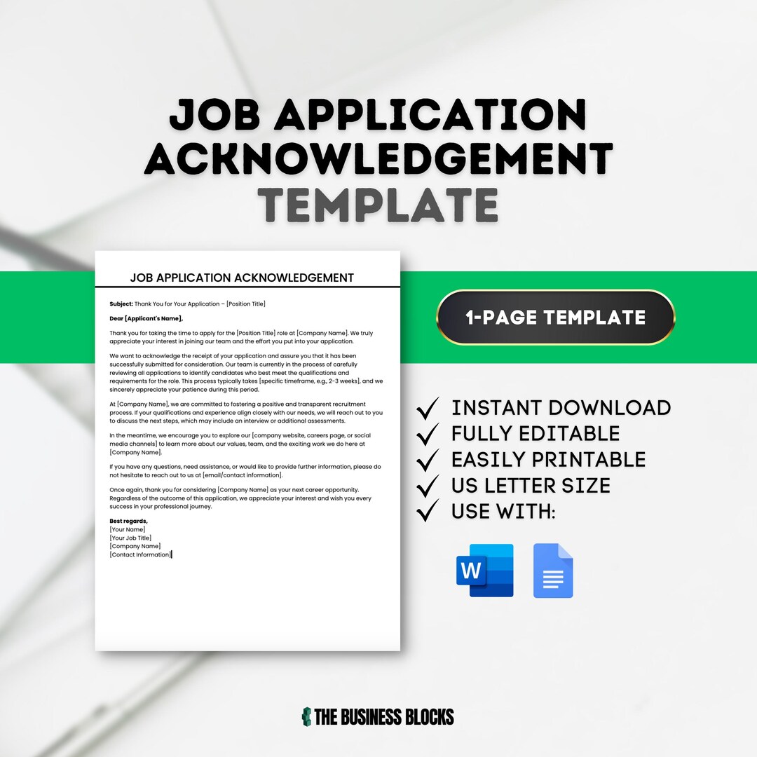 Job Application Acknowledgement Professional Job Application Receipt ...