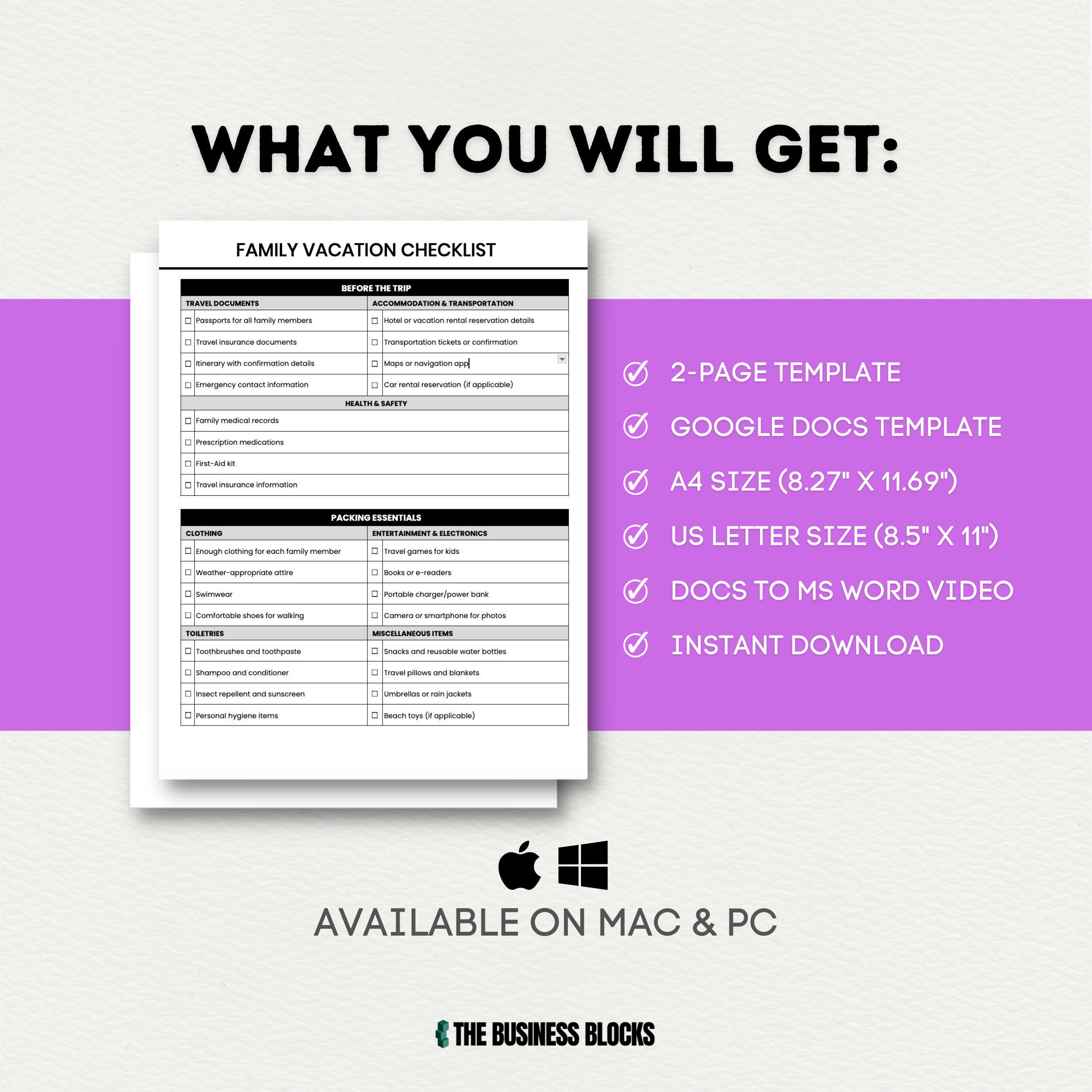 Family Vacation Checklist Template Family Travel Essentials Packing ...