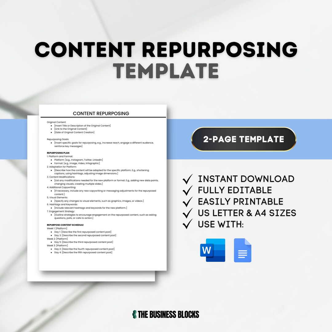 Content Repurposing Template Repurposed Content Template Content ...