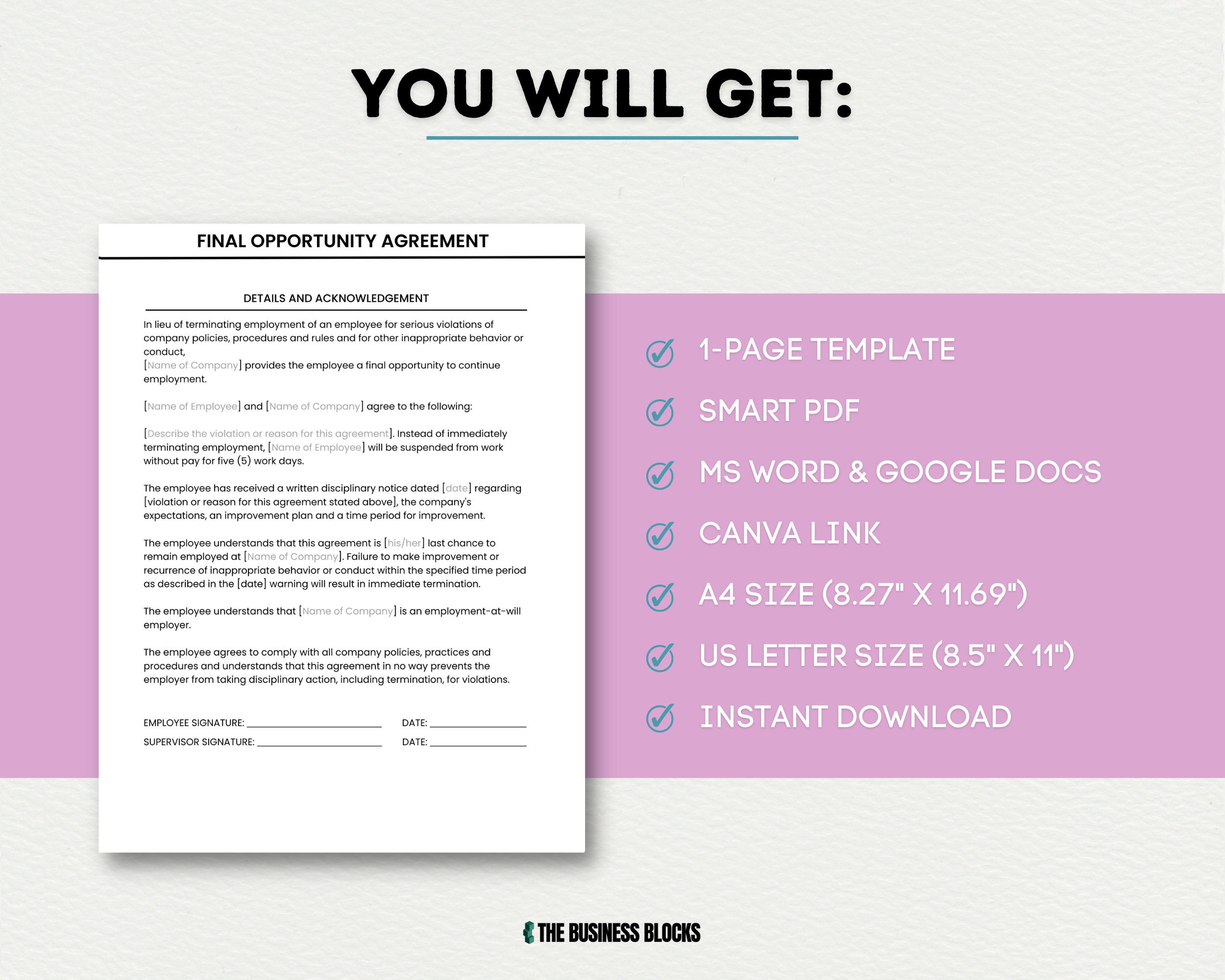 Employee Disciplinary Action Form: Last Chance Agreement (digital ...