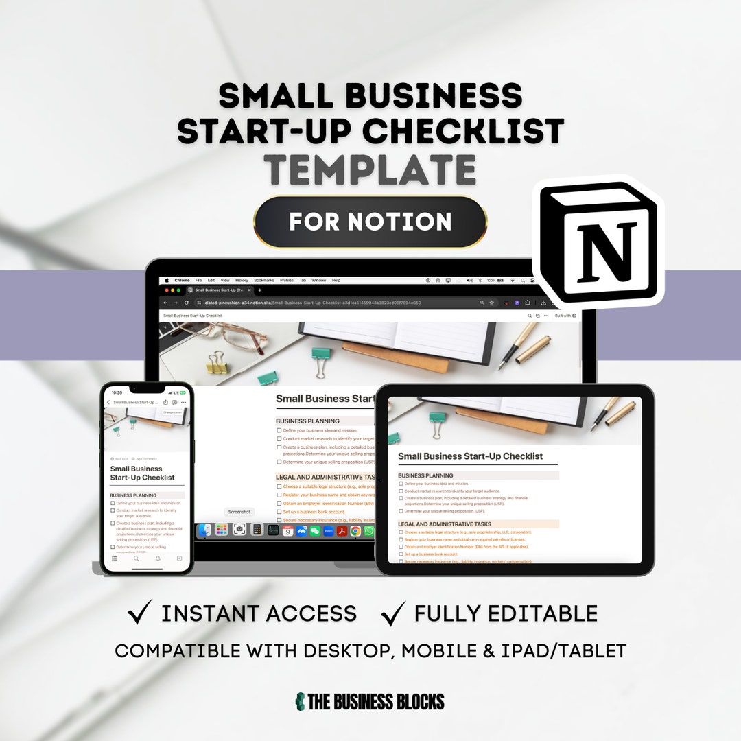 NOTION Small Business Start up Checklist Template Business Launch ...