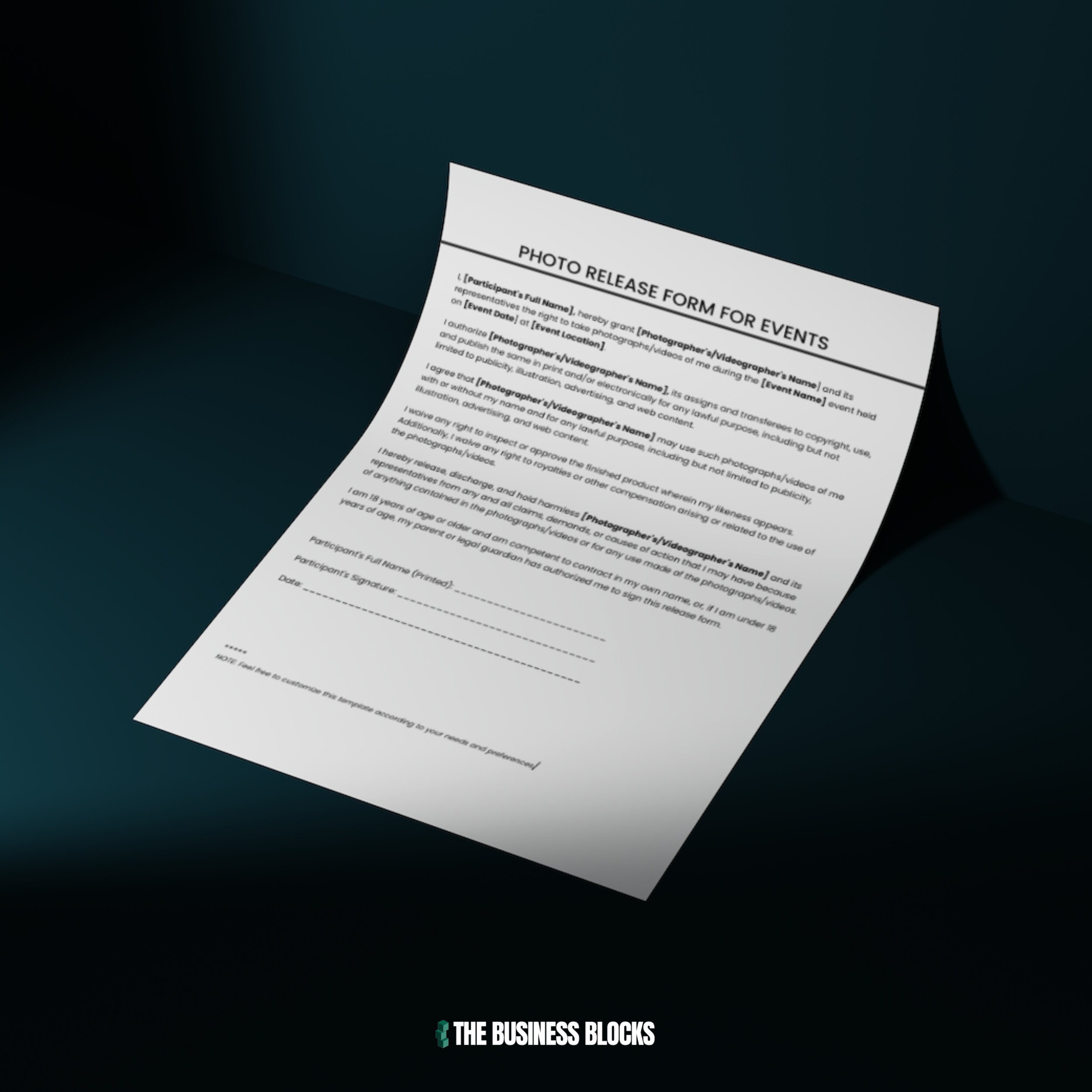 Event Photography Release Form Template Photography Consent Form Photo ...