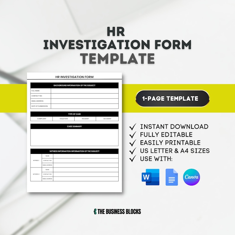 HR Investigation Form Template: Code of Conduct (digital Download) - Etsy