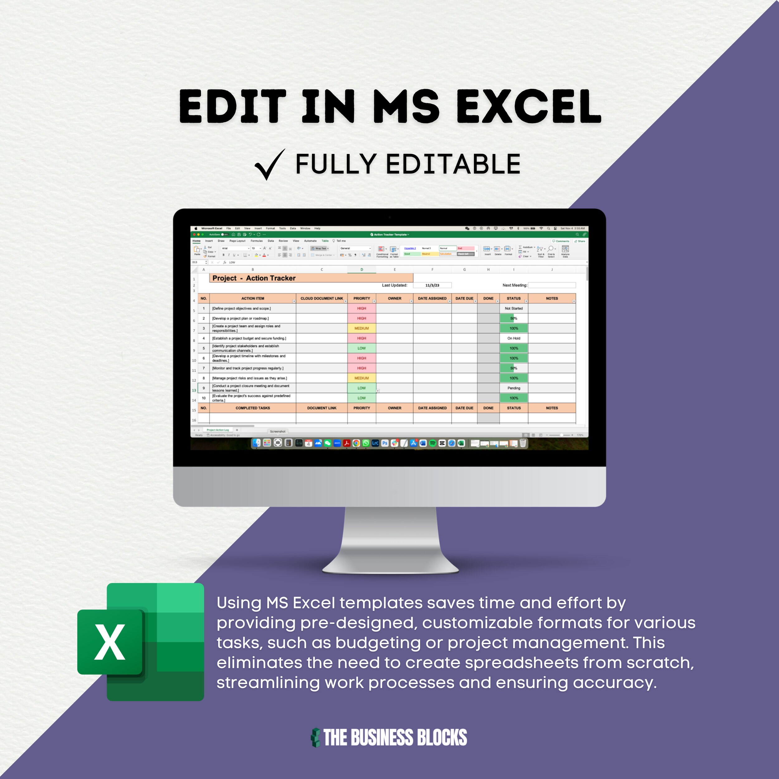 Project Action Tracker Template Project Management Spreadsheet Action