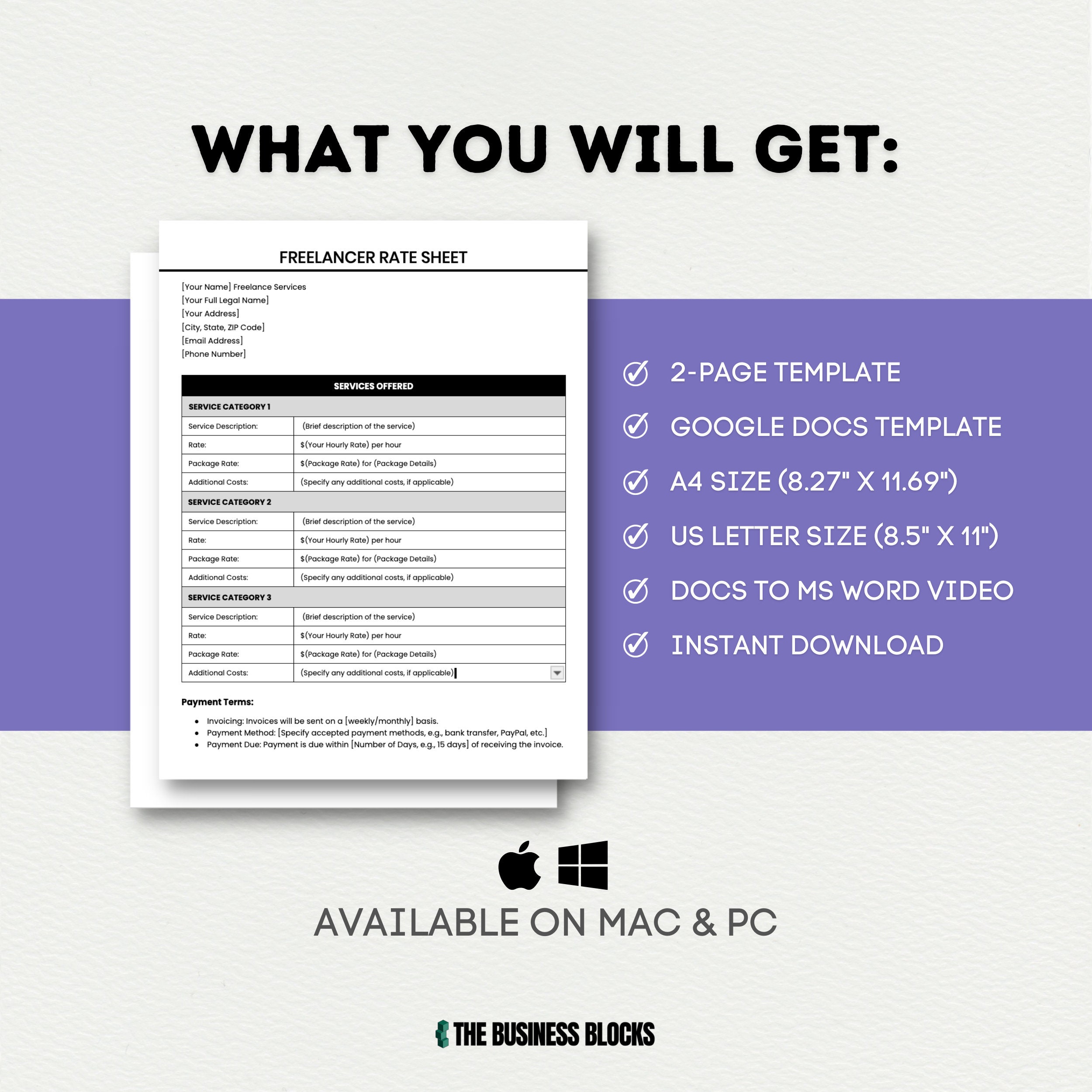 Freelancer Rate Sheet Template: Editable Pricing Guide (google Docs, MS ...