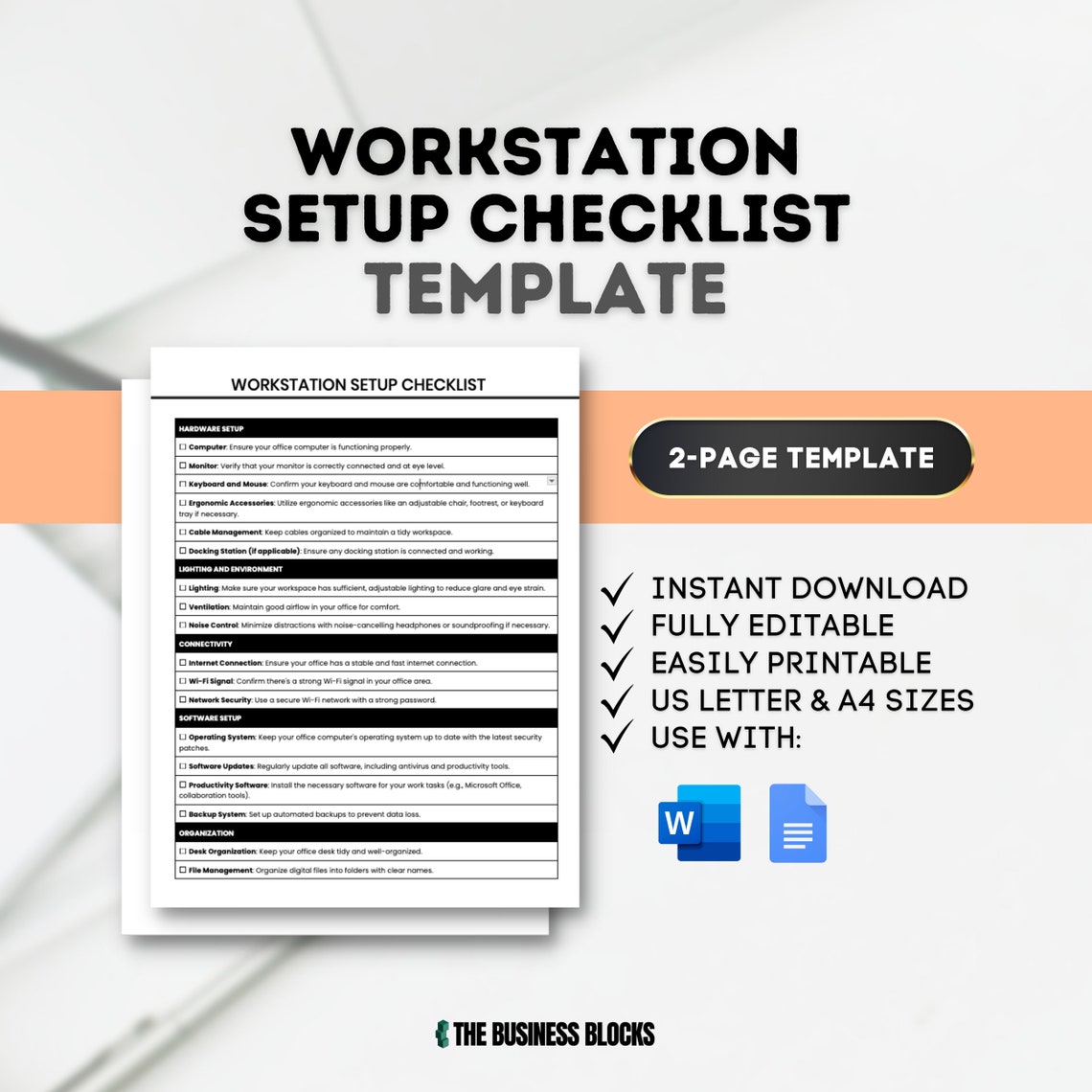 Workstation Setup Checklist Template: Ergonomic Office (digital ...