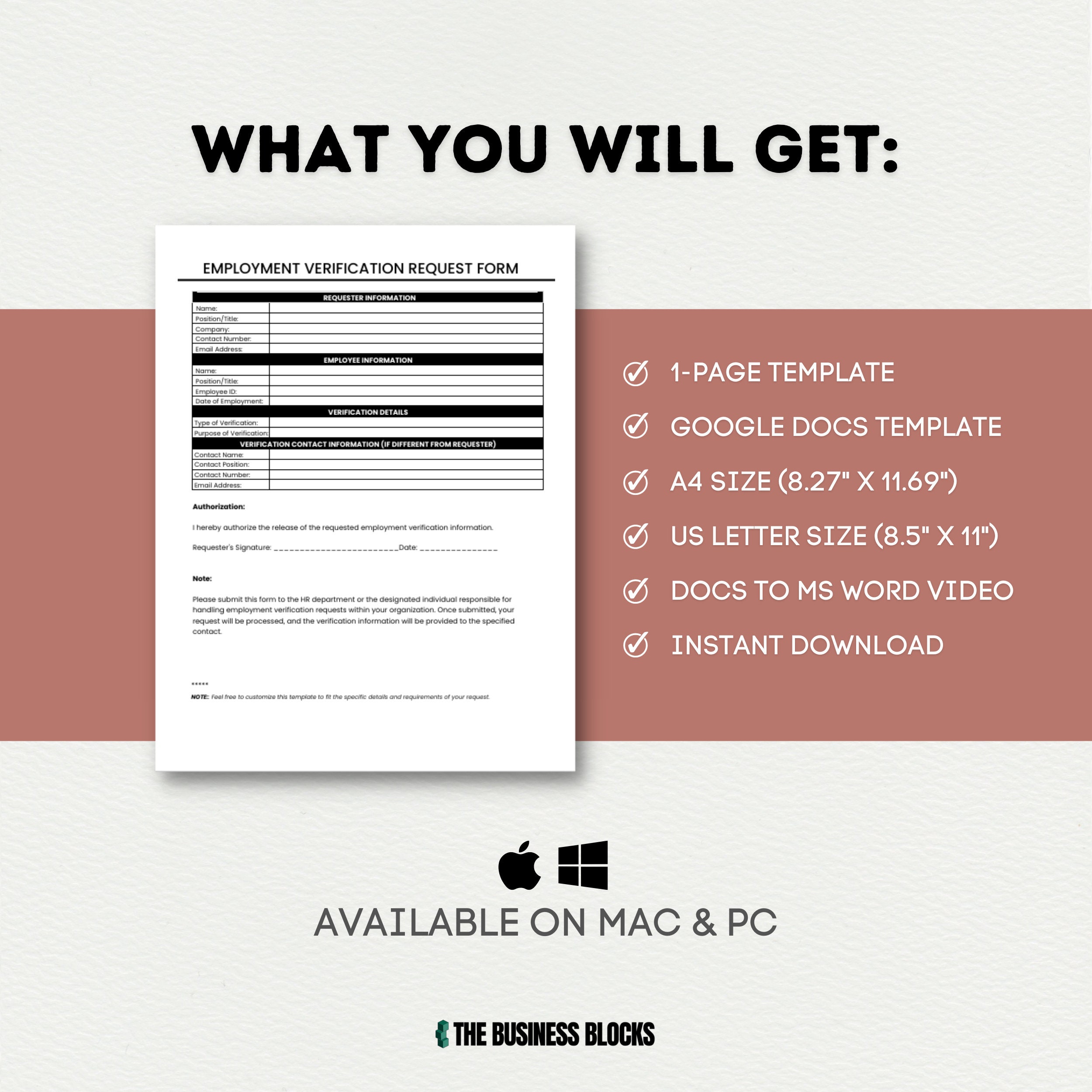 Employment Verification Request Form Template (google Docs, MS Word) - Etsy