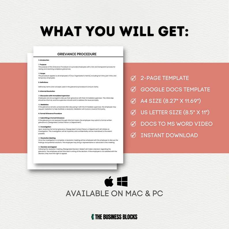 Grievance Procedure Template: HR Employee Policy (google Docs, MS Word ...