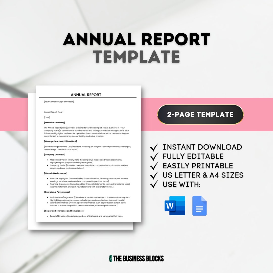 Annual Report Template: Company Financial Review (google Docs, MS Word ...