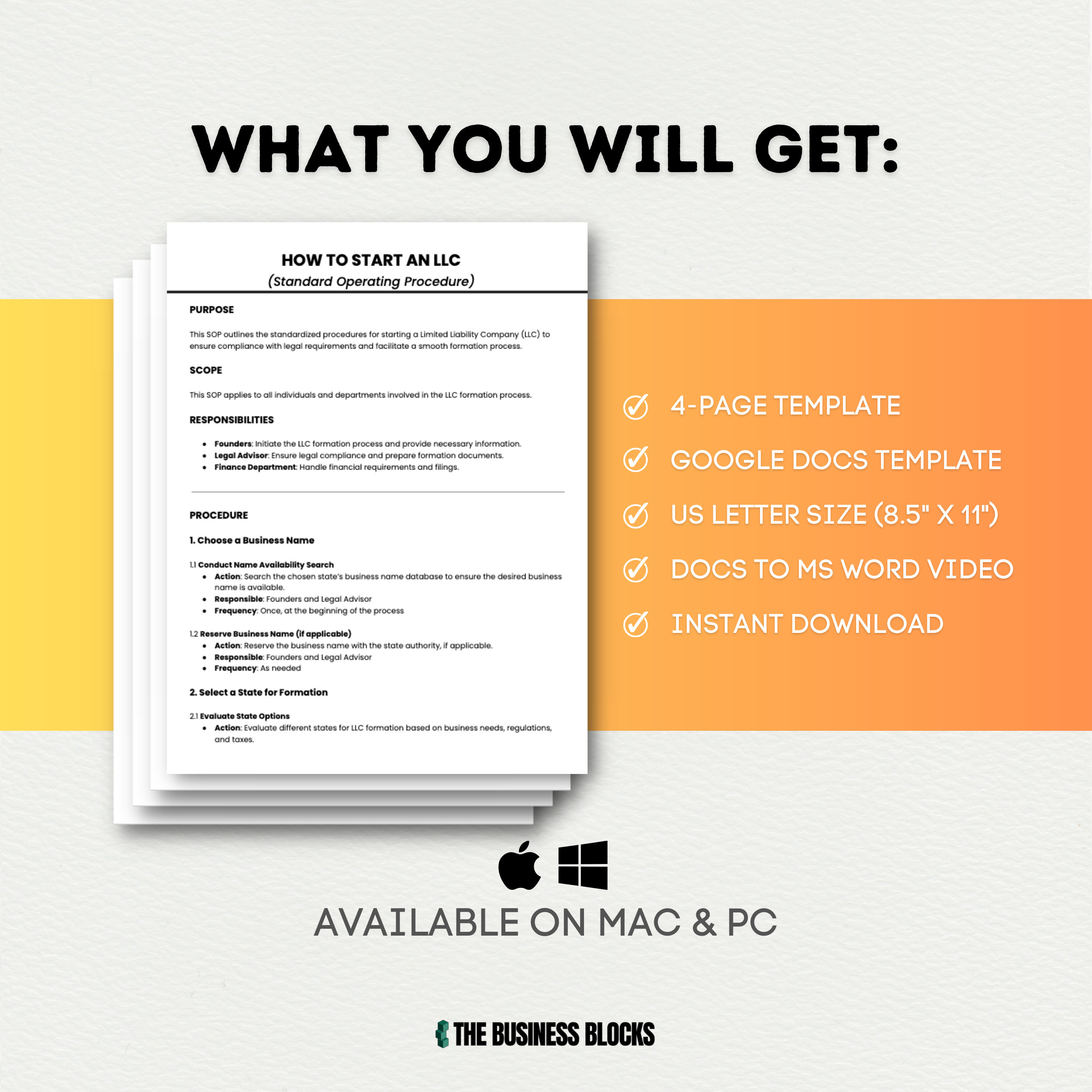 LLC Setup SOP Template: Business Registration Guide (google Docs, MS ...