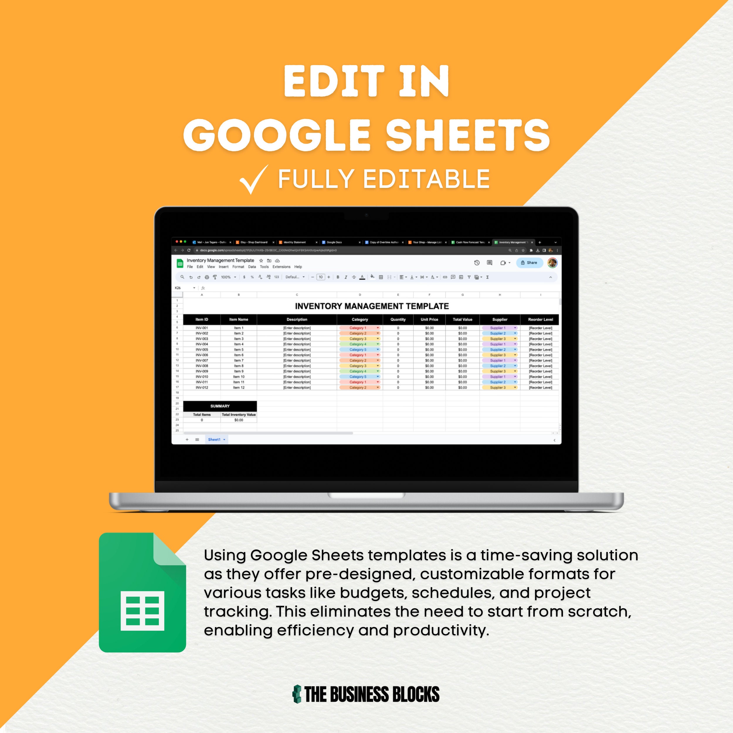 Inventory Management Template: Stock Control Spreadsheet (excel, Google ...