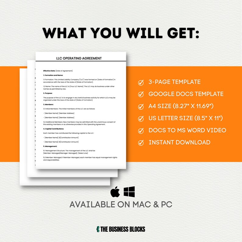 LLC Operating Agreement Template LLC Documents Business Startup Forms ...