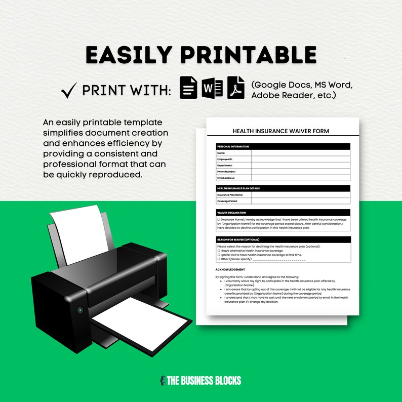 Health Insurance Waiver Form Template: Editable Coverage Opt-out ...