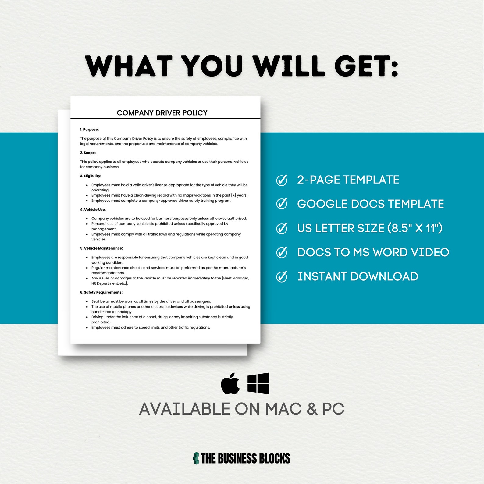 Company Driver Policy Template: Editable HR Document (google Docs, MS ...