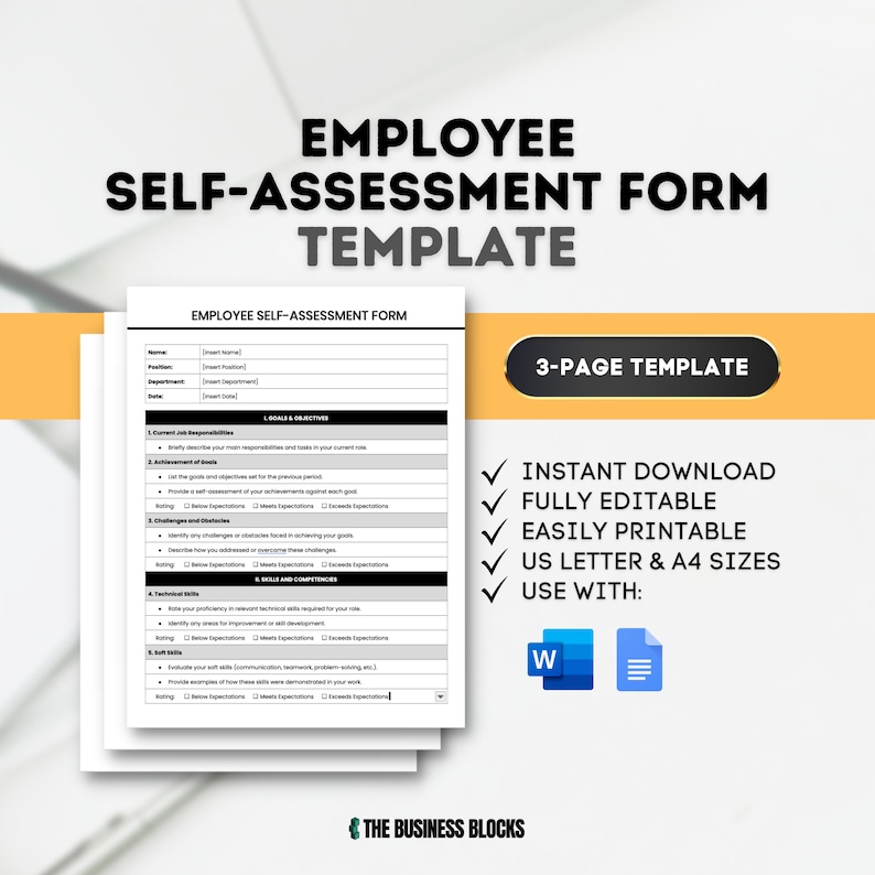 Employee Self-assessment Form Template: Performance Review (digital ...