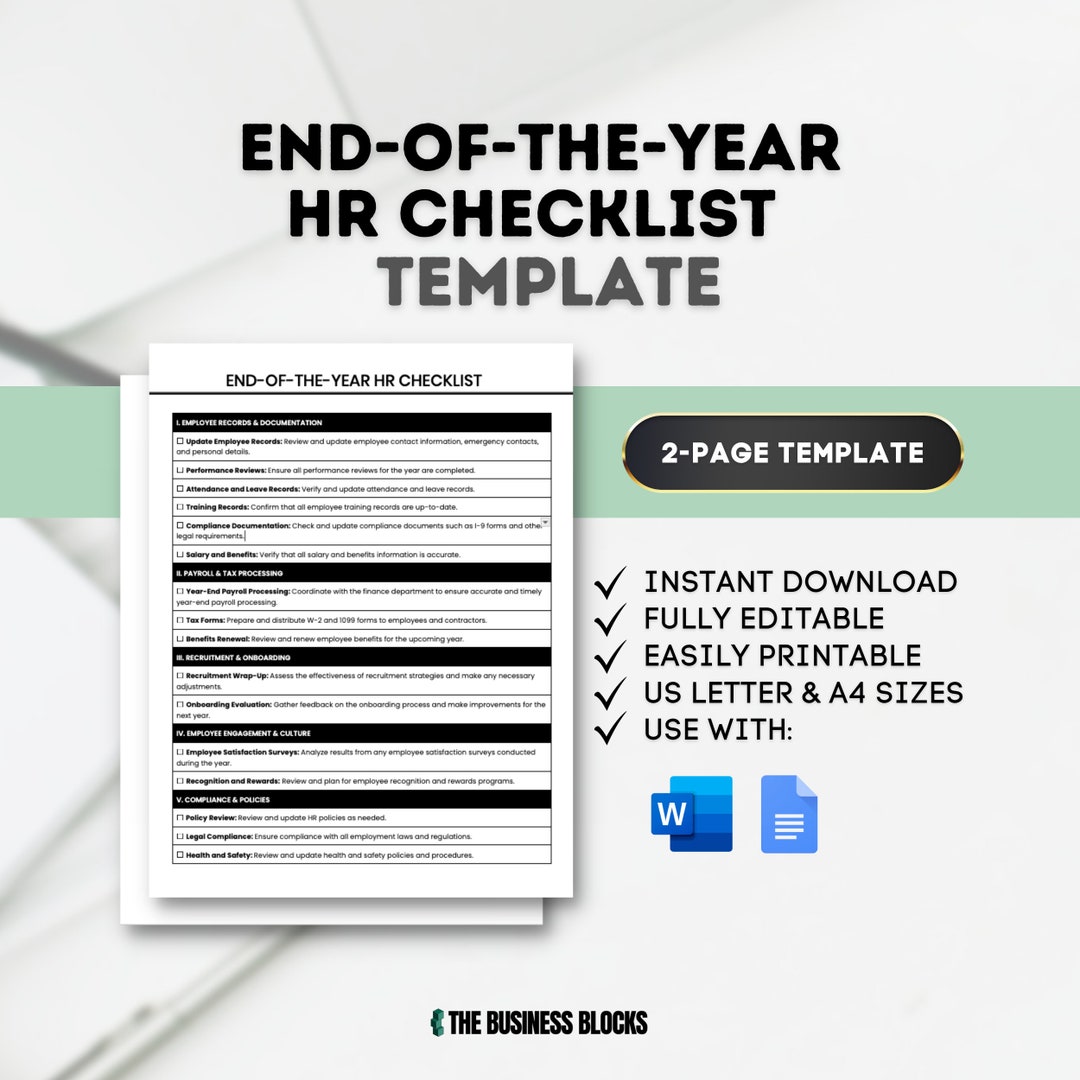 End-of-year HR Checklist Template: HR Audit, Compliance (digital ...