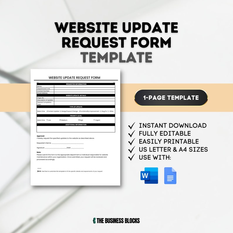 Website Update Request Form Template (google Docs, MS Word) - Etsy